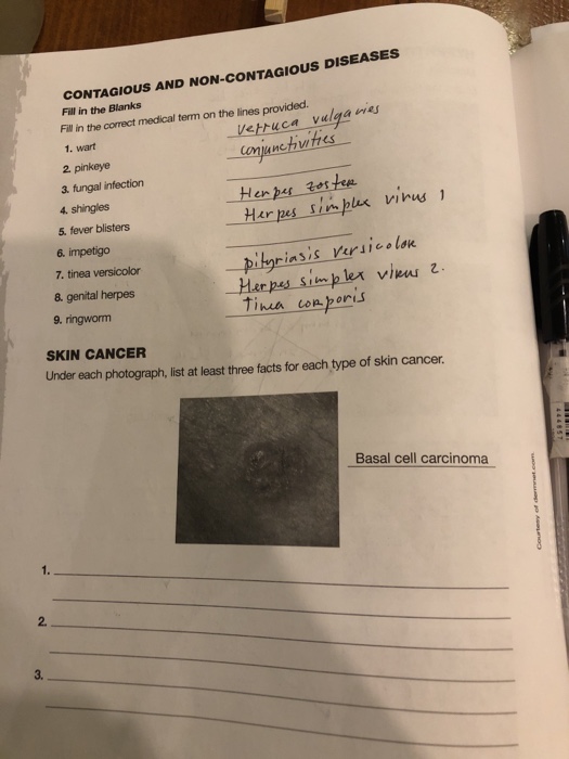 Solved CONTAGIOUS AND NON-CONTAGIOUS DISEASES Fill in the | Chegg.com