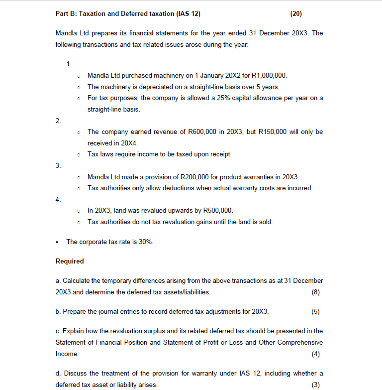 Solved Part B: Taxation and Deferred taxation (IAS 12) | Chegg.com