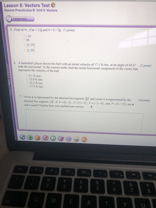 Solved Lesson 8: Vectors Test Honors Precalculus B Unit 5: | Chegg.com