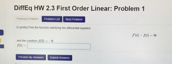 Solved DiffEq HW 2.3 First Order Linear: Problem 1 Previous | Chegg.com