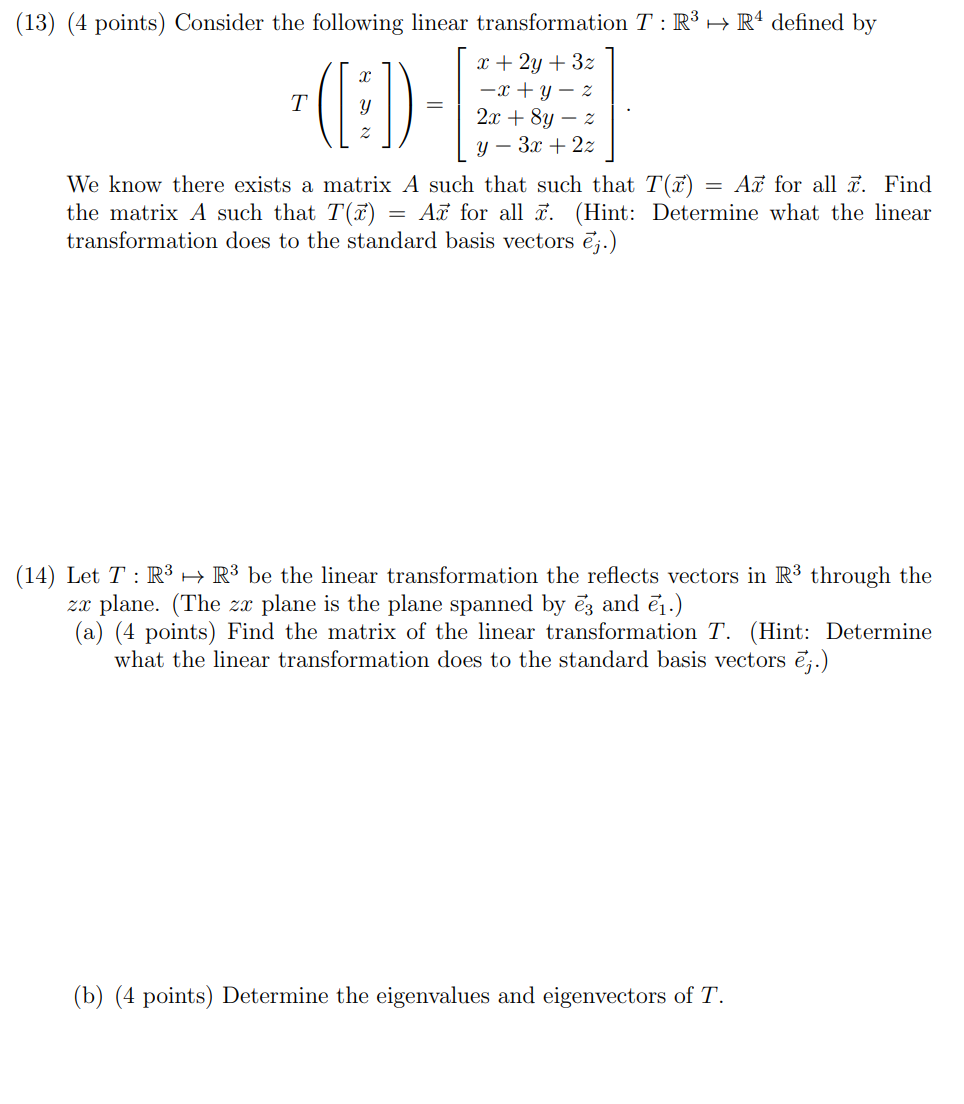 Solved (13) (4 points) Consider the following linear | Chegg.com