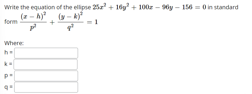 Solved Write the equation of the ellipse | Chegg.com
