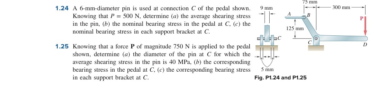 Solved 75 mm 9 mm 300 mm 1.24 A 6-mm-diameter pin is used at | Chegg.com