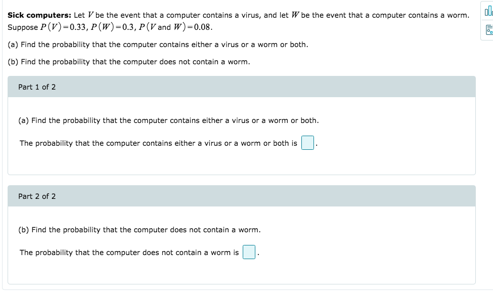 Solved oll. Sick computers: Let V be the event that a | Chegg.com