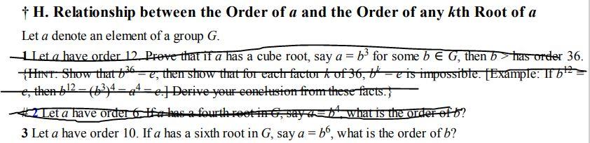 Solved † H. Relationship between the Order of a and the | Chegg.com