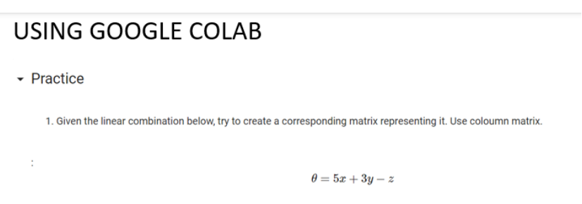 Solved USING GOOGLE COLAB - Practice 1. Given the linear | Chegg.com