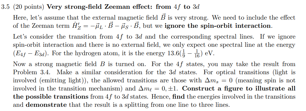 3.5 (20 points) Very strong-field Zeeman effect: from | Chegg.com