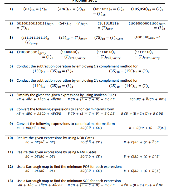 Solved 1) (FA)16 = (?)2 (ABC)16 = (?) 10 (10111011)2 = (?) = | Chegg.com