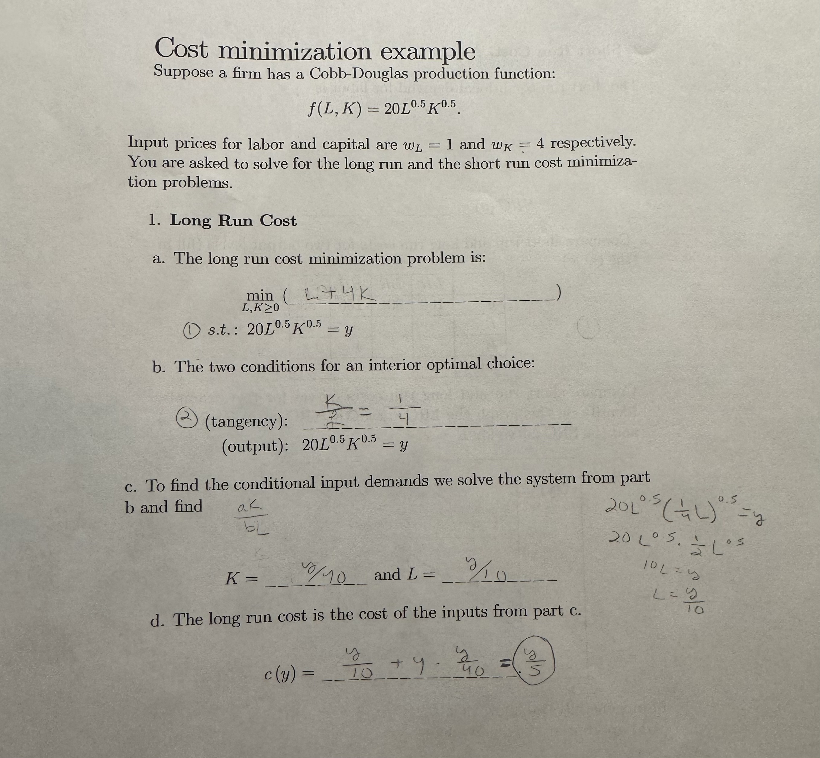 Cost minimization example Suppose a firm has a | Chegg.com