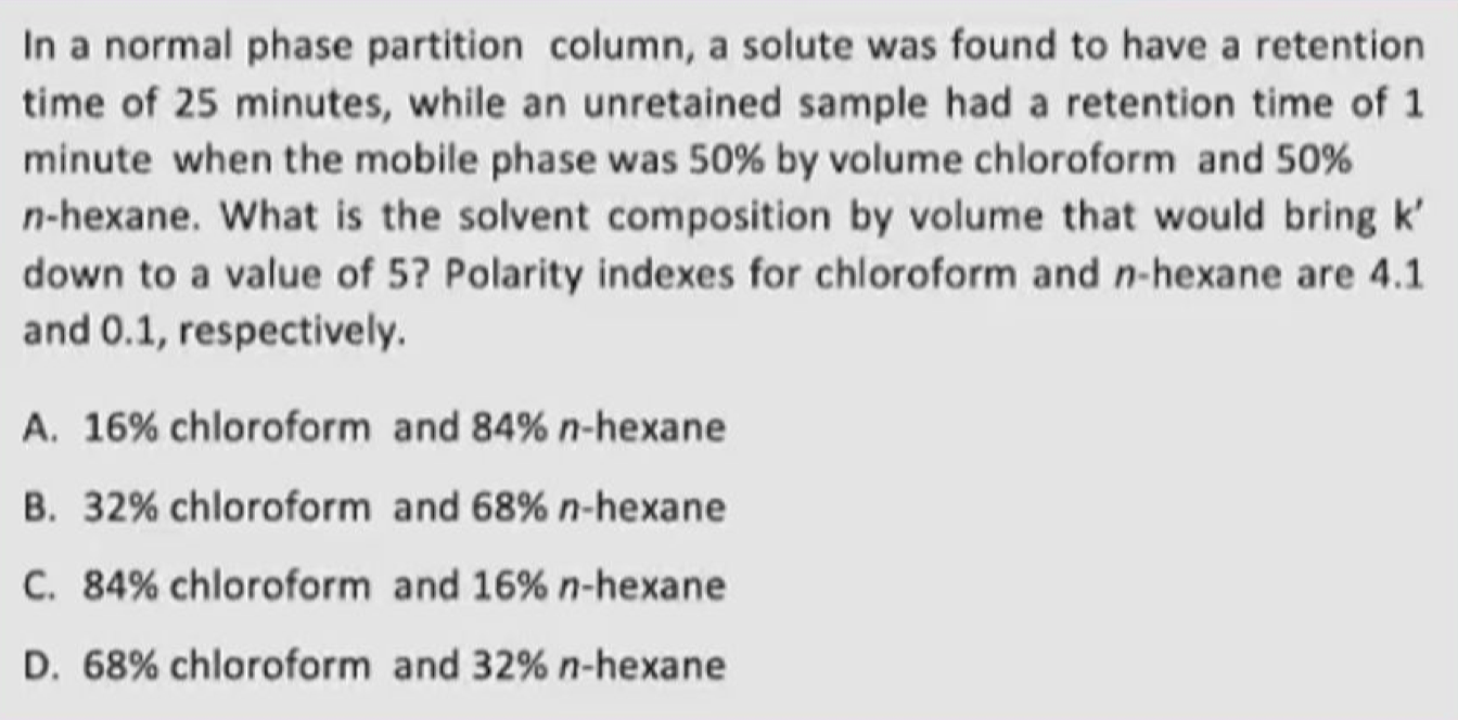 Solved In a normal phase partition column, a solute was | Chegg.com