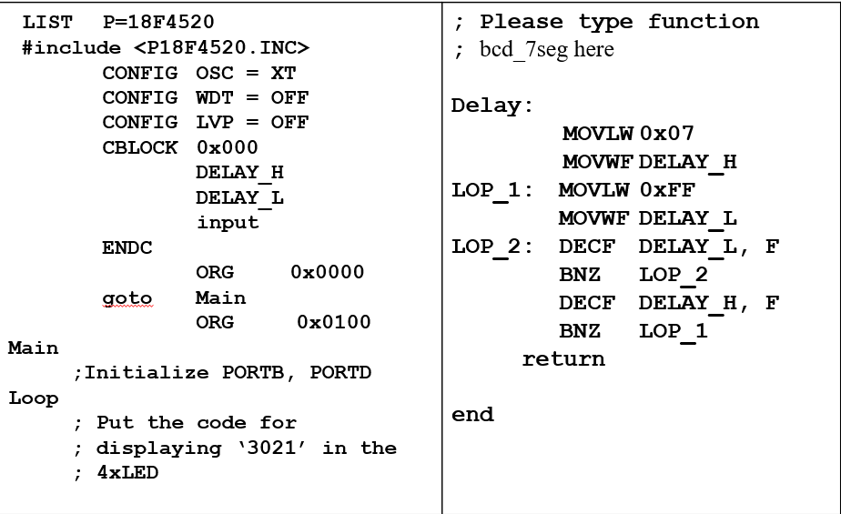 Solved •Use PORT D for data•Use Y0 (send 0x00 to PORTB) to | Chegg.com