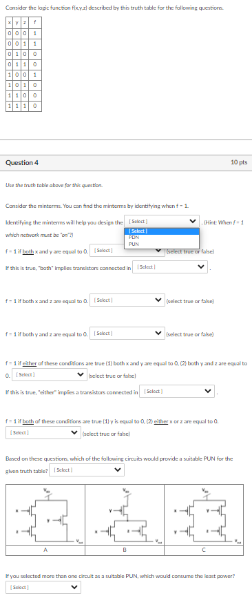 Solved Consider the logic function f(xy.z) described by this | Chegg.com