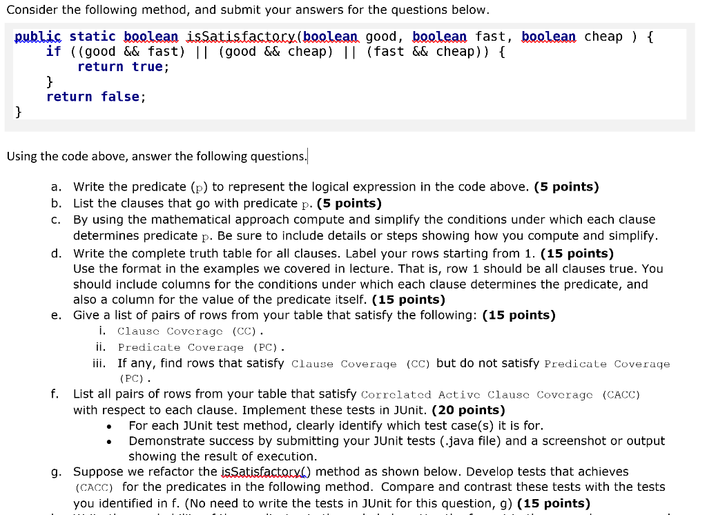 Consider the following method, and submit your | Chegg.com