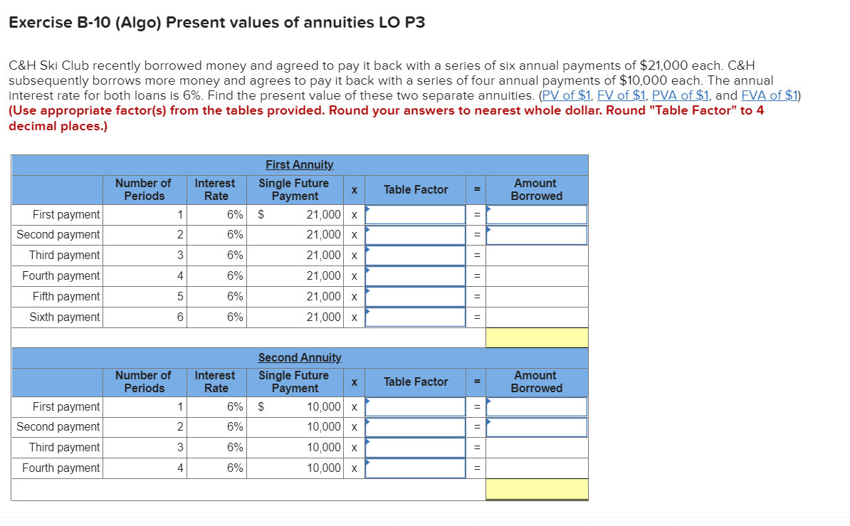 Solved Exercise B-10 (Algo) Present values of annuities LO | Chegg.com