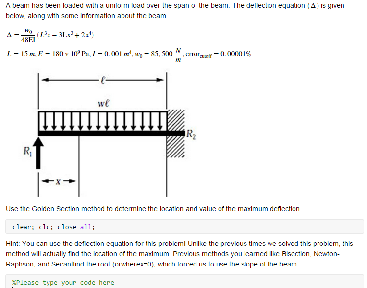 Solved A beam has been loaded with a uniform load over the | Chegg.com