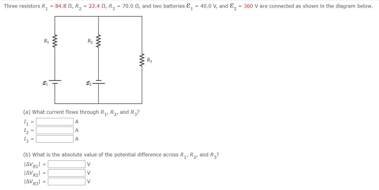 Solved ree resistors R1=84.8Ω,R2=22.4Ω,R3=70.0Ω, and two | Chegg.com