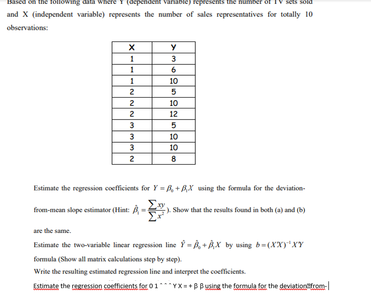 Solved and x (independent variable) ﻿represents the number | Chegg.com