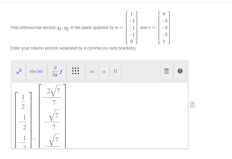 Solved Find orthonormal vectors q1,q2 in the plane spanned | Chegg.com