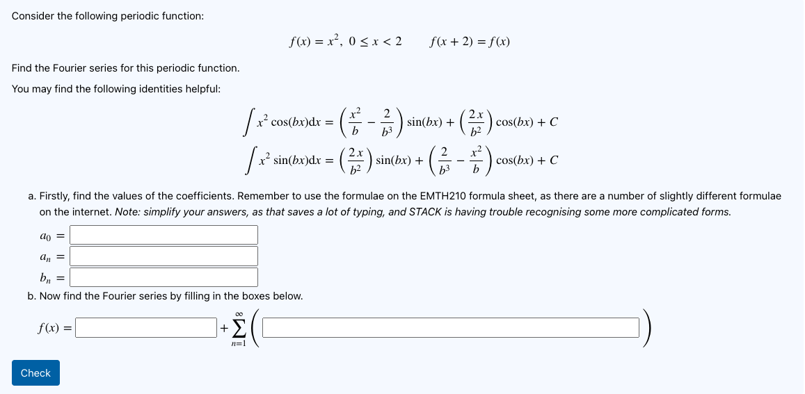 Solved Consider the following periodic function: f(x) = x², | Chegg.com