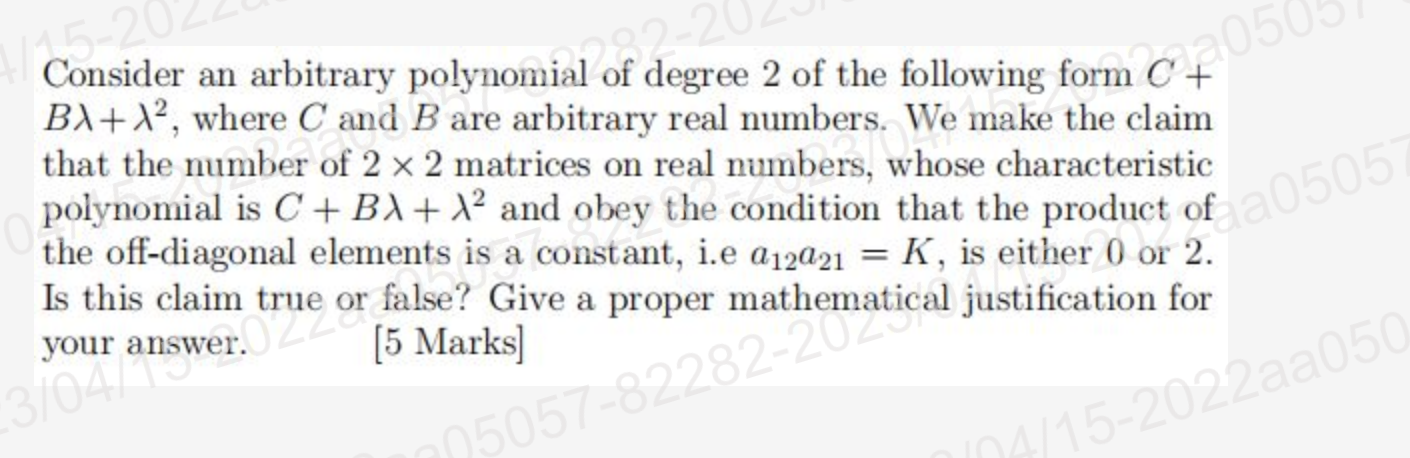 Solved Consider an arbitrary polynomial of degree 2 of the | Chegg.com