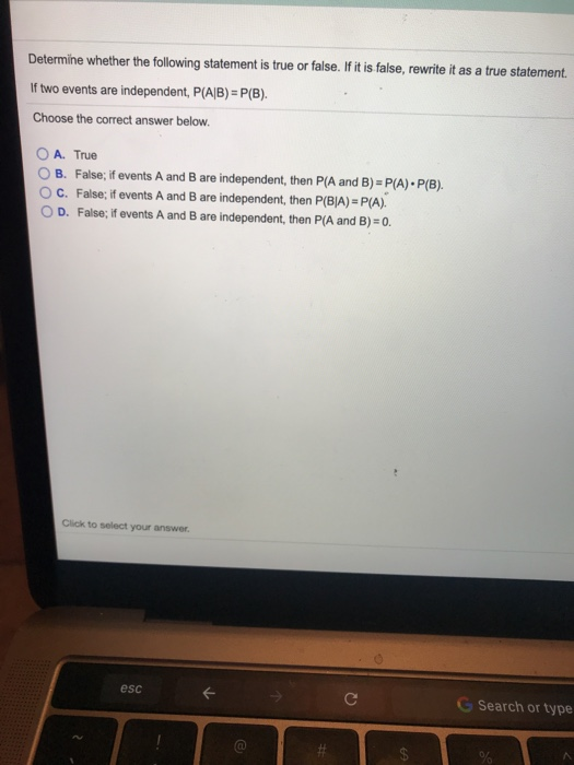 Solved Determine whether the following statement is true or | Chegg.com