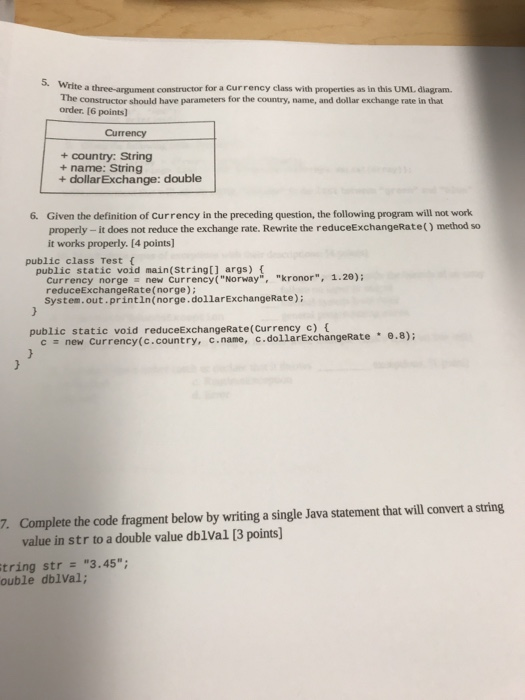 Solved A Three Argument Constructor For A Currency Class