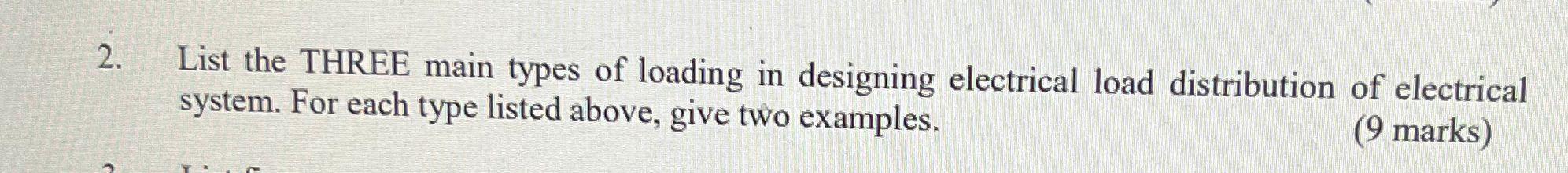 Solved 2. 2 List the THREE main types of loading in | Chegg.com