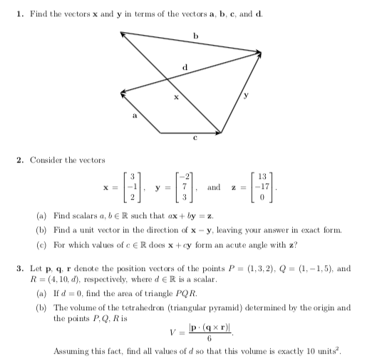 Solved 1. Find the vectors x and y in terms of the vectors | Chegg.com