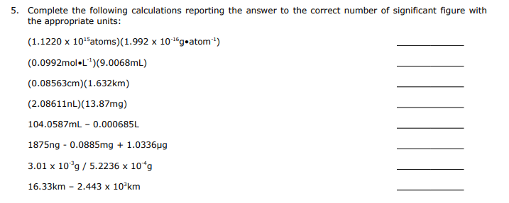 Solved 5. Complete the following calculations reporting the | Chegg.com