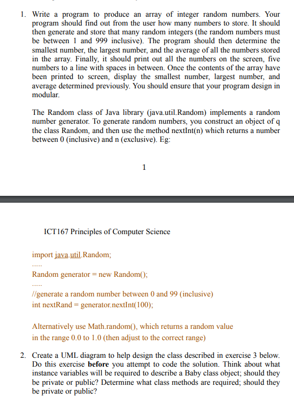 Solved 1. Write a program to produce an array of integer | Chegg.com