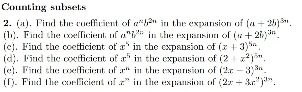 Solved Counting subsets 2. (a). Find the coefficient of | Chegg.com