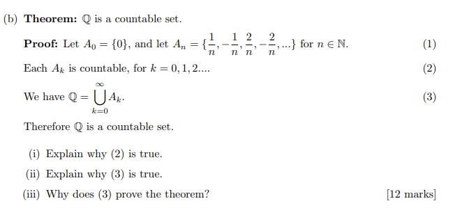 (b) Theorem: Q is a countable set. Proof: Let Ao = | Chegg.com