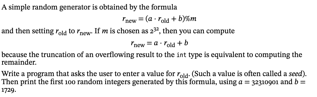 A simple random generator is obtained by the | Chegg.com