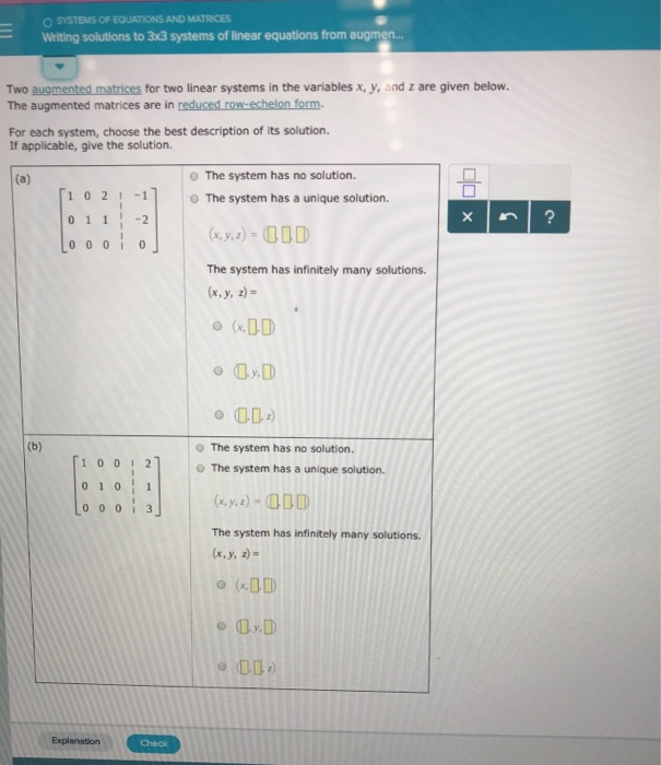Solved O SYSTEMS OF EQUATIONS AND MATRICES Writing solutions | Chegg.com