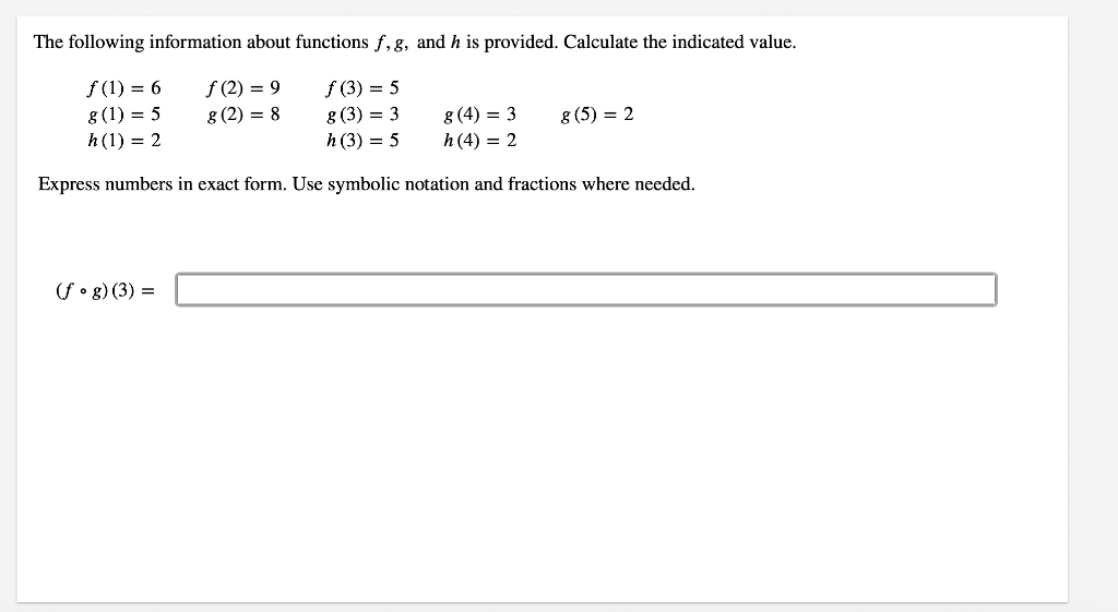 Solved The following information about functions f,g, and h | Chegg.com