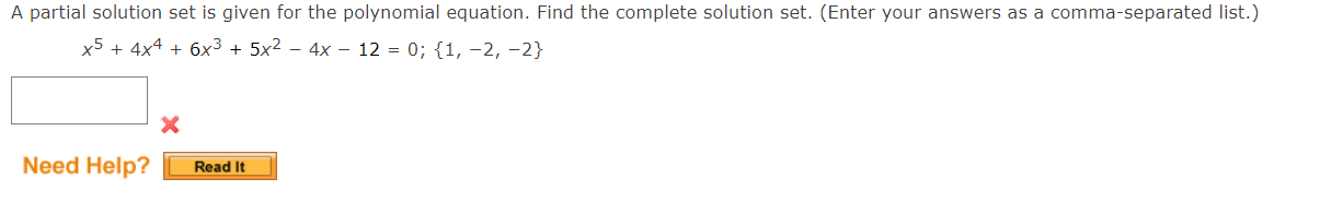 Solved A partial solution set is given for the polynomial | Chegg.com