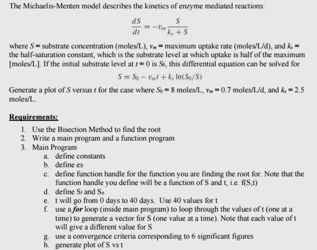 Solved The Michaelis-Menten model describes the kinetics of | Chegg.com