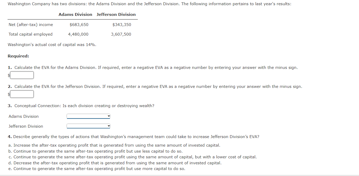 Solved Washington Company has two divisions: the Adams | Chegg.com