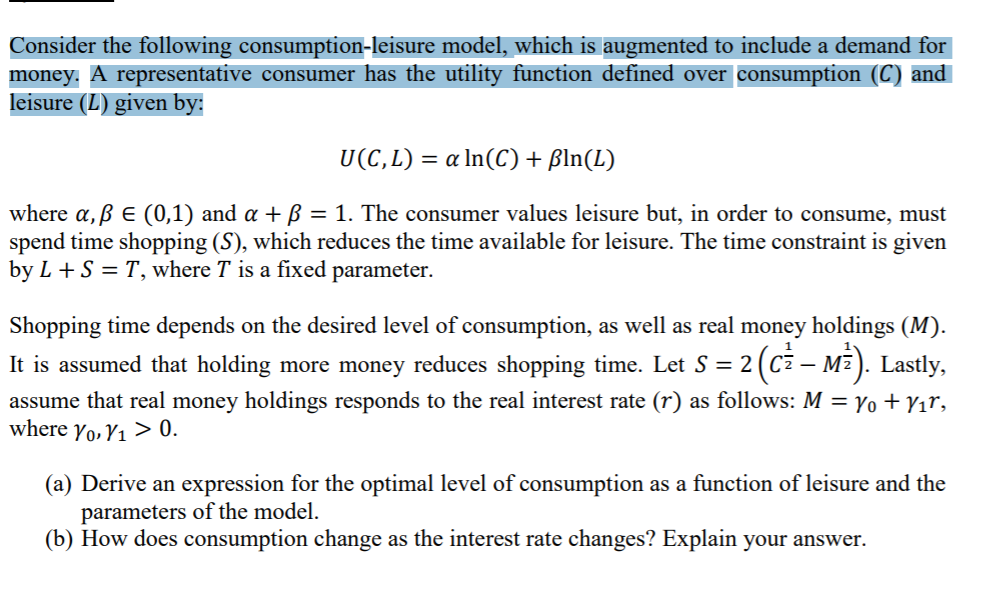 Solved Consider the following consumption-leisure model, | Chegg.com
