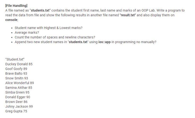 Solved [File Handling A file named as "students.txt" | Chegg.com