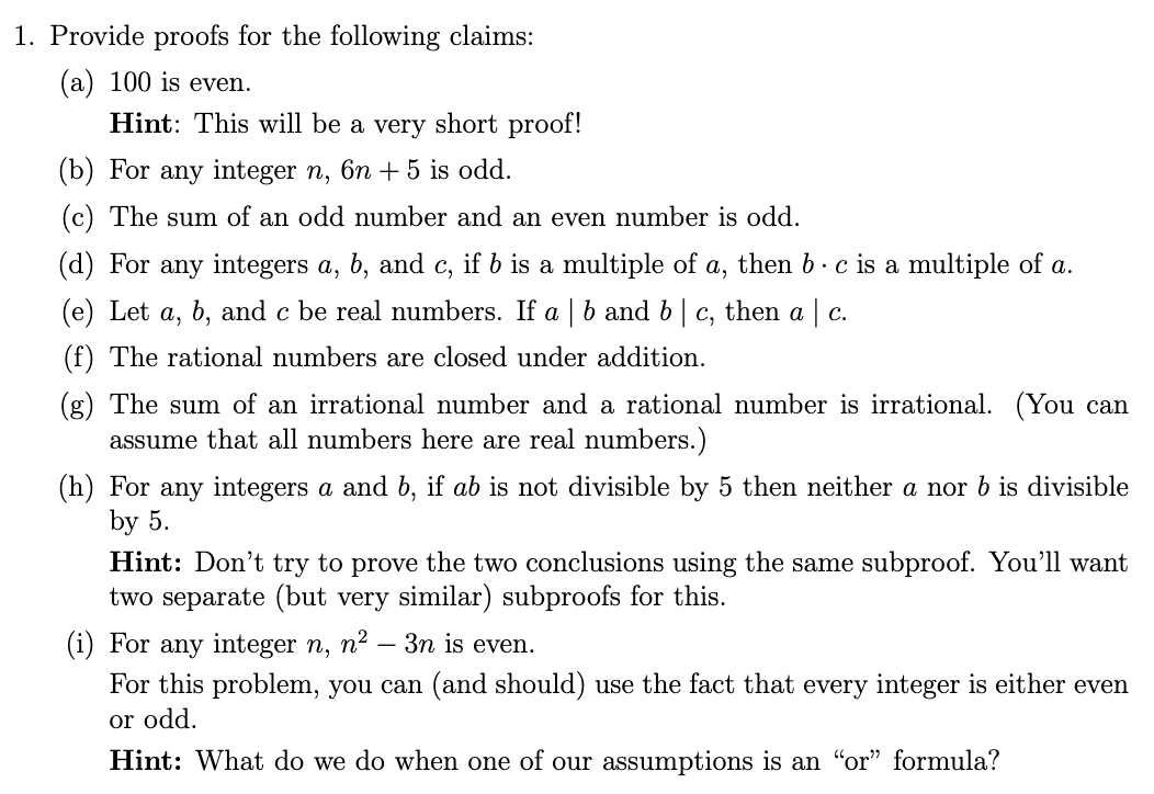 Solved 1. Provide proofs for the following claims: (a) 100 | Chegg.com
