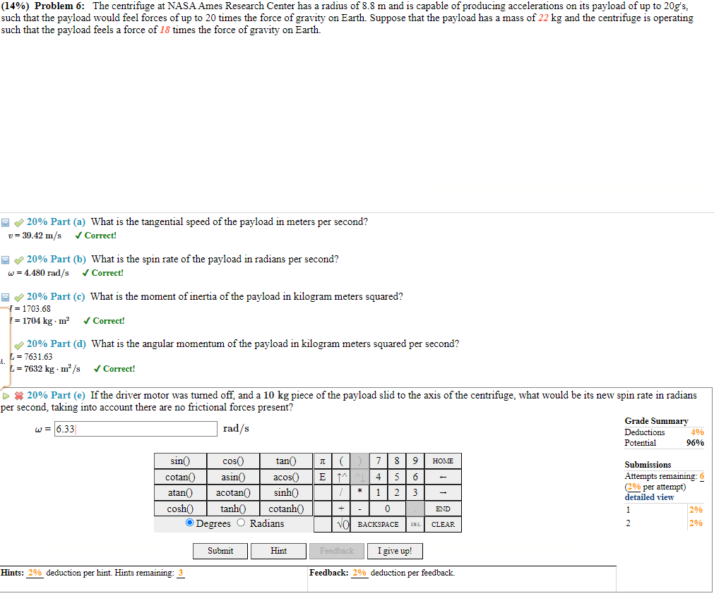 (14\%) Problem 6: The centrifuge at NASA Ames | Chegg.com