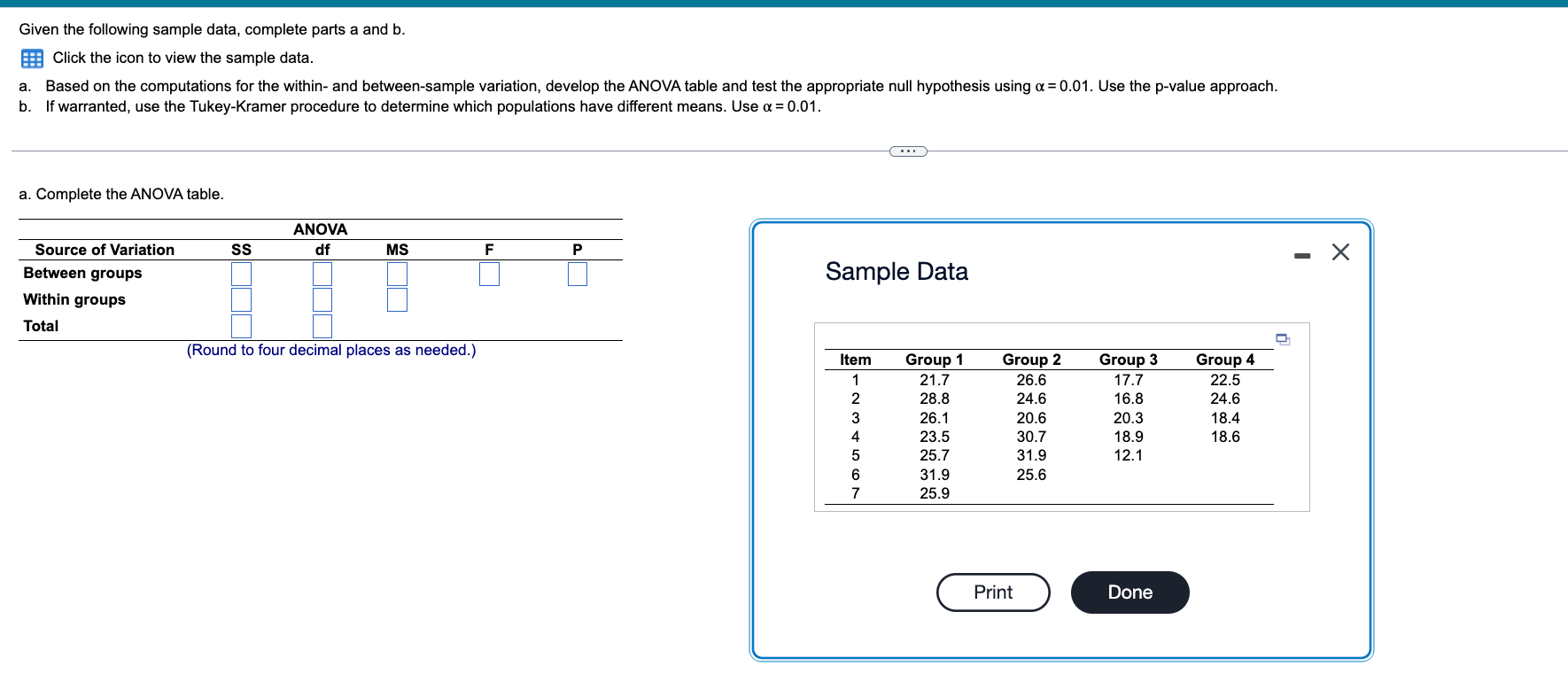Solved Given the following sample data, complete parts a and | Chegg.com