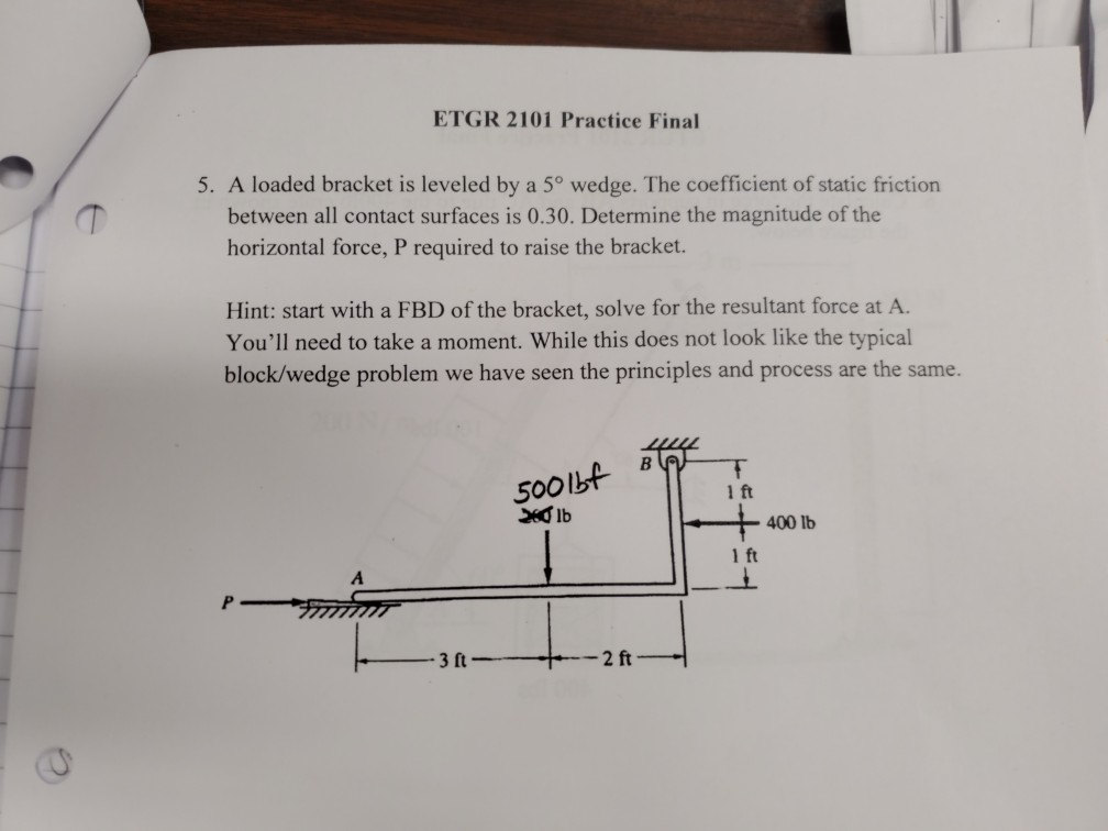 Solved ETGR 2101 Practice Final 5. A loaded bracket is | Chegg.com