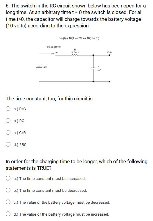 Solved 5. For the circuit shown, assume that the switch has | Chegg.com
