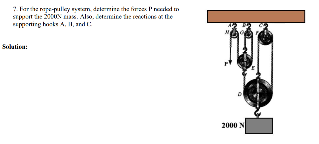 Solved 7. For the rope-pulley system, determine the forces P | Chegg.com