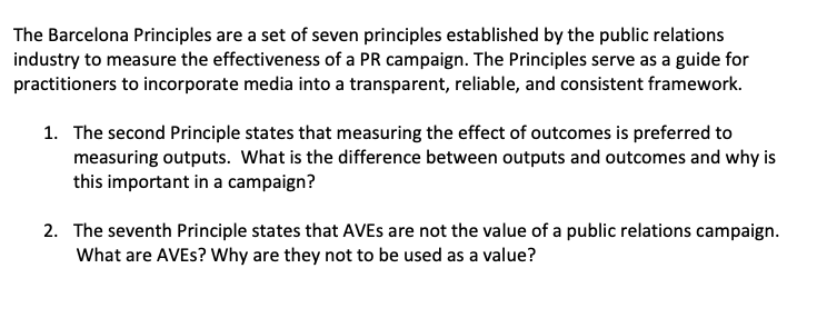Solved The Barcelona Principles are a set of seven | Chegg.com