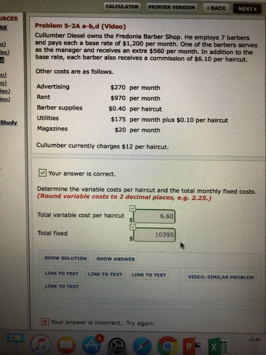 Solved | CALCULATOR | | PRINTER VERSION BACK NEXT RCES RK | Chegg.com