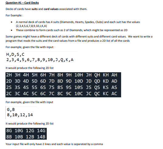 Solved Question #1 - Card Decks Decks of cards have suits | Chegg.com
