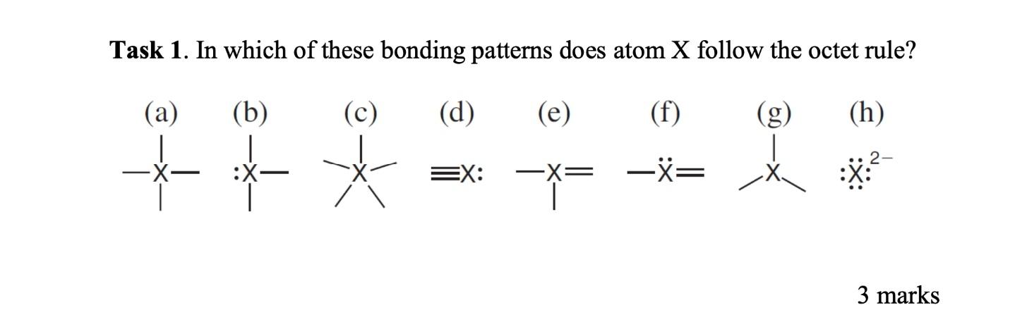 Solved Task 1. In which of these bonding patterns does atom | Chegg.com
